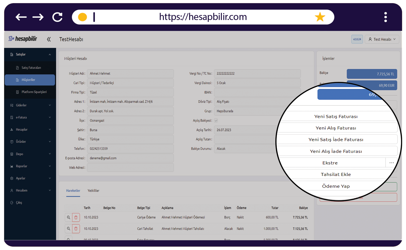 Hesapbilir Ön Muhasebe Cari hesap ekstresi oluşturmak (Mutabakat yapmak)
