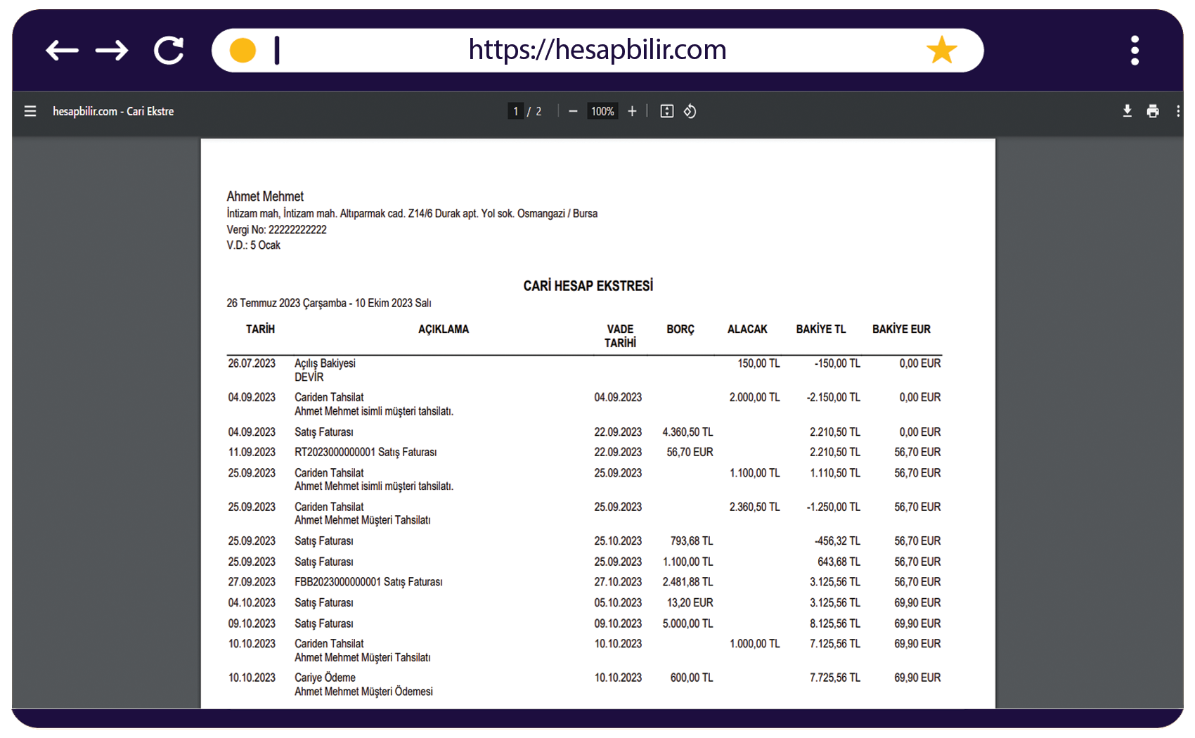 Hesapbilir Ön Muhasebe Cari hesap ekstresi oluşturmak (Mutabakat yapmak)